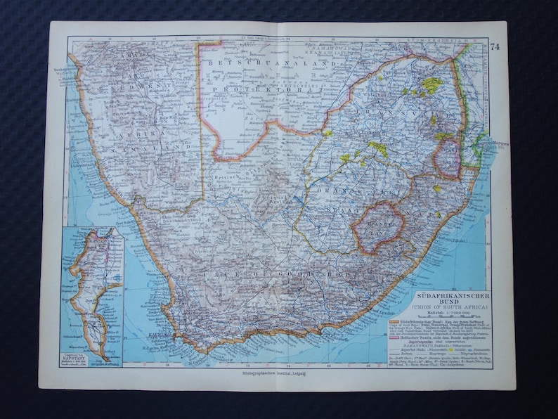 Old Map of South Africa 1928 Original Vintage Print About Namibia ...