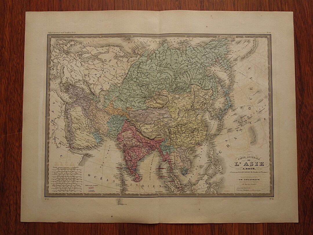 ASIA Antique Map of Asia 1876 Original Large Old Maps Asian Continent ...