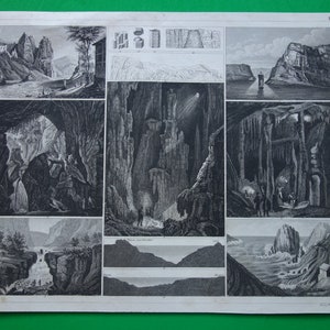 Antique GEOLOGY Print of Caves Rock Formation 175+ Years Old Natural ...