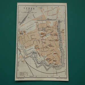 110+ Years Old Map of Ypres Belgium 1910 Original Antique City Planyper ...