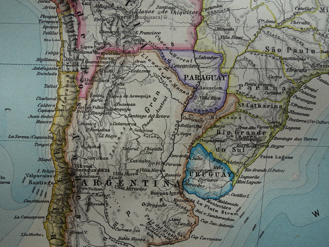 Antique Map of South America 1886 Original Hand-colored Maps of South ...