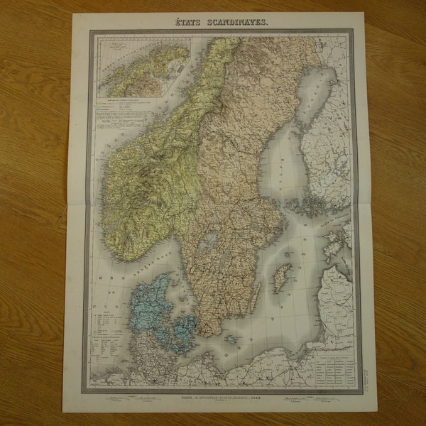 Large Old Map of Norway - Etsy