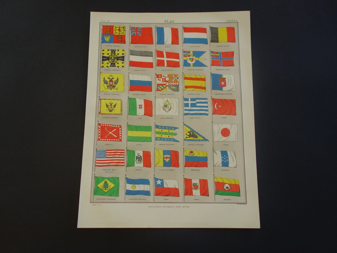 FLAGS Old Print of Flags 1879 Original Antique Flag | Etsy