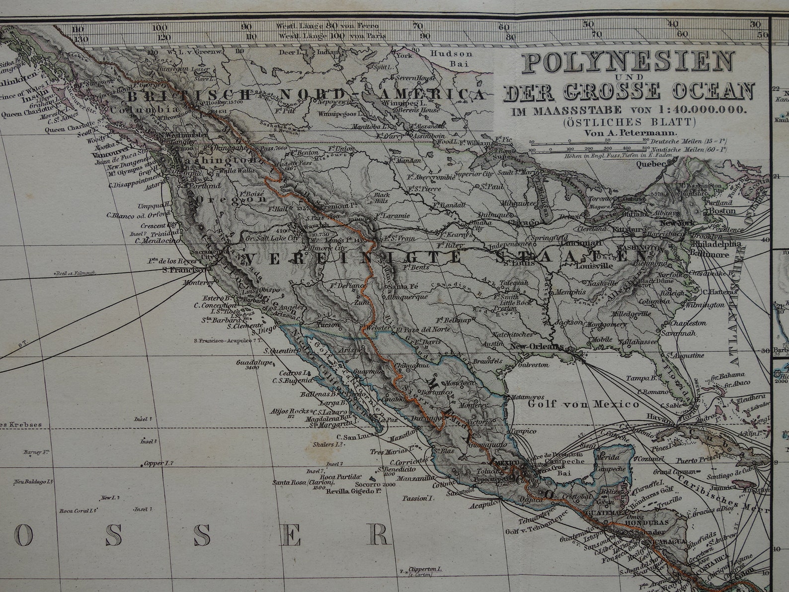 Large Antique Map of Polynesia & Pacific Ocean 1875 Original Old ...