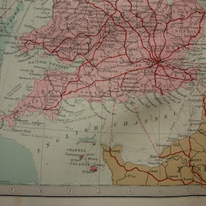 ENGLAND Old Map of Great-britain North Sea 1890 Large Original Antique ...