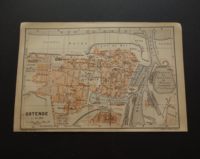 OSTEND Old Map of Ostend Belgium 1904 Original Antique City - Etsy