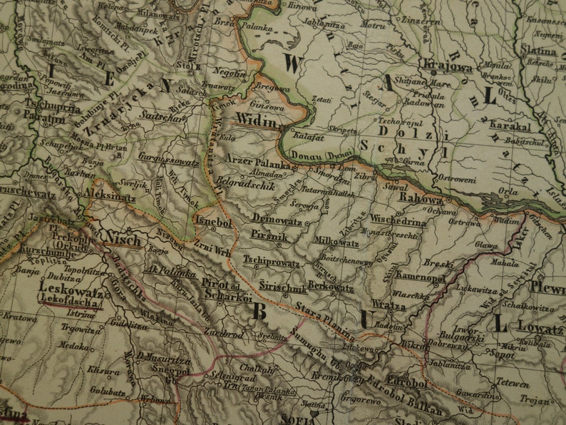 Original 1859 Map of European Turkey Hand-colored Old Print About ...