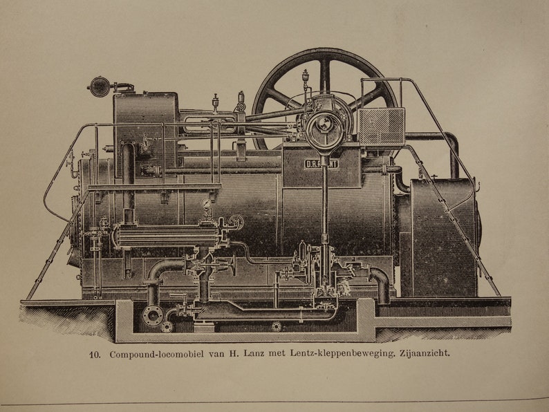 PORTABLE ENGINE Print Original 1909 Antique Dutch Set of Two 2 Prints ...