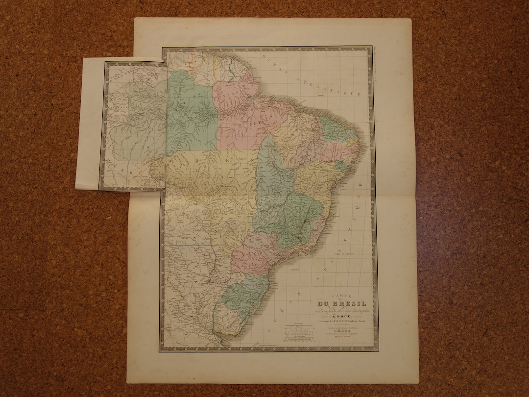 Old Vintage Map of Brazil 1875 Original Antique Print/poster Brazil ...