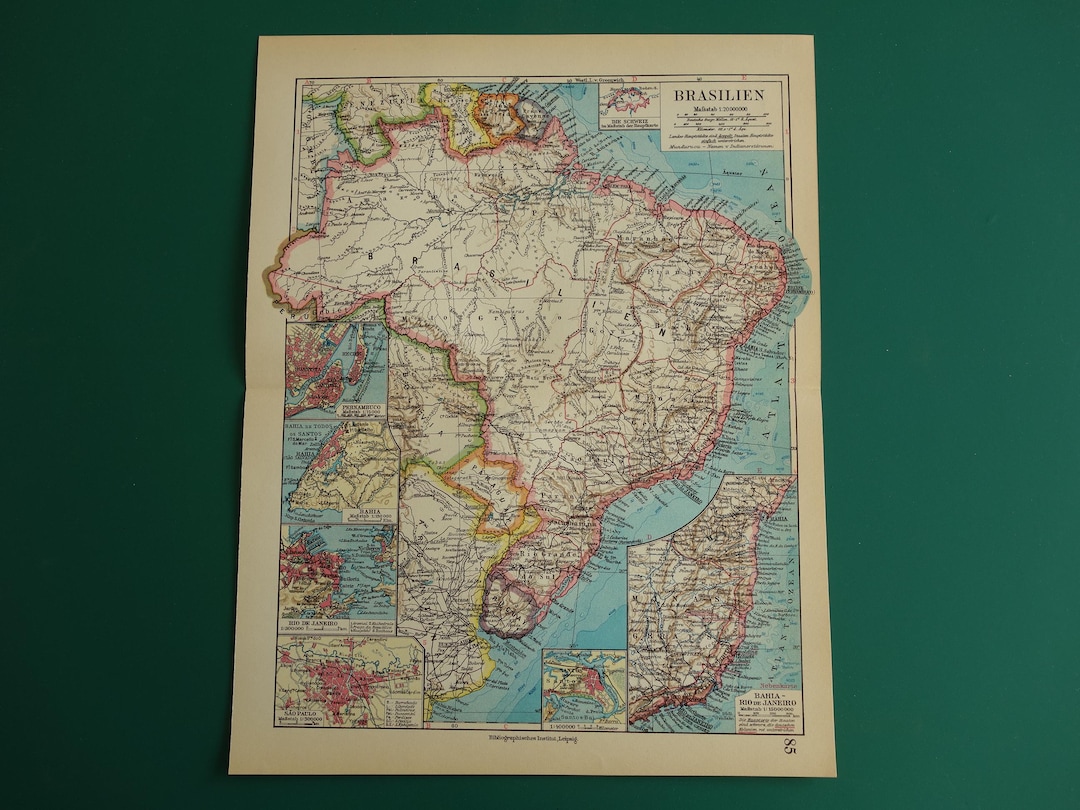 Old Map of Brazil 1928 Original Vintage Print About Brazil Mapa De ...