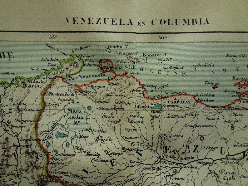 VENEZUELA Old Map of Venezuela and Colombia 1882 Original - Etsy