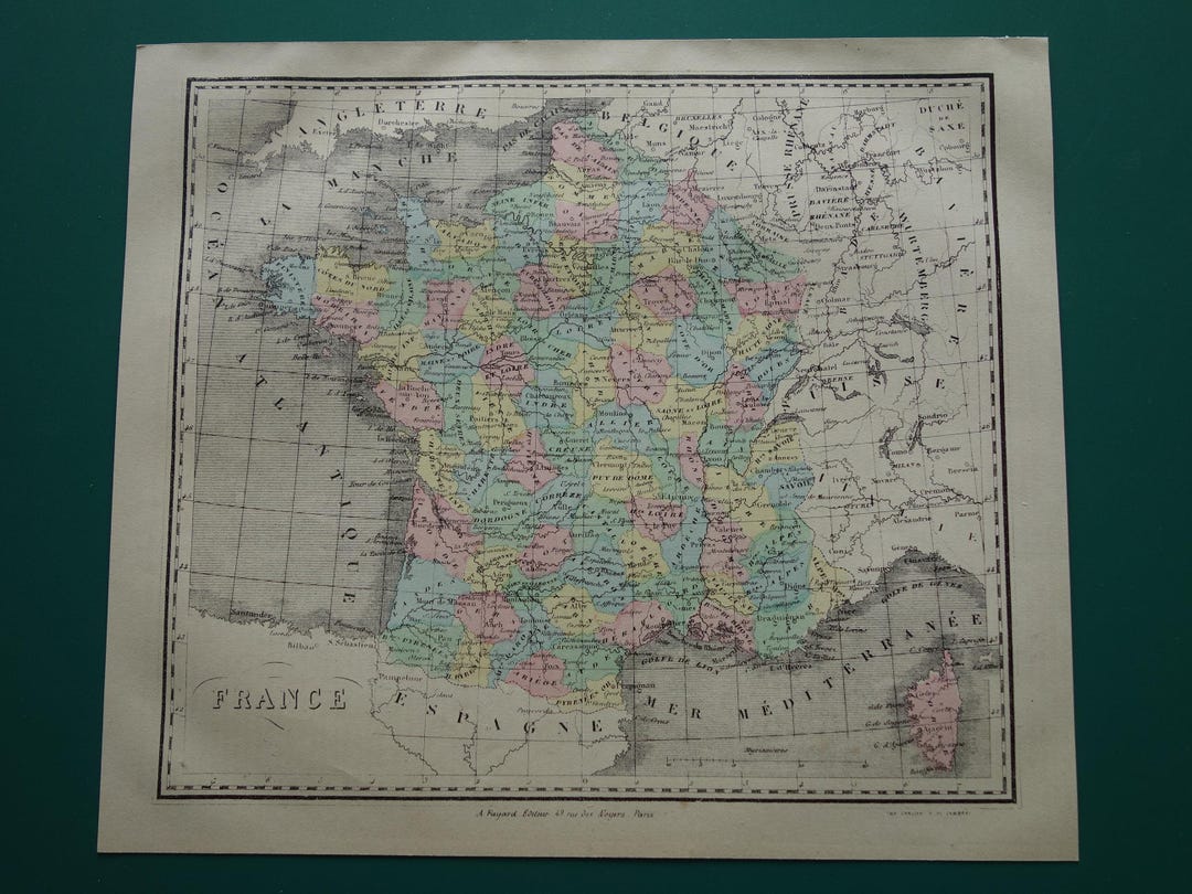 FRANCE Old Map of France 1877 Antique French Print About Departements ...