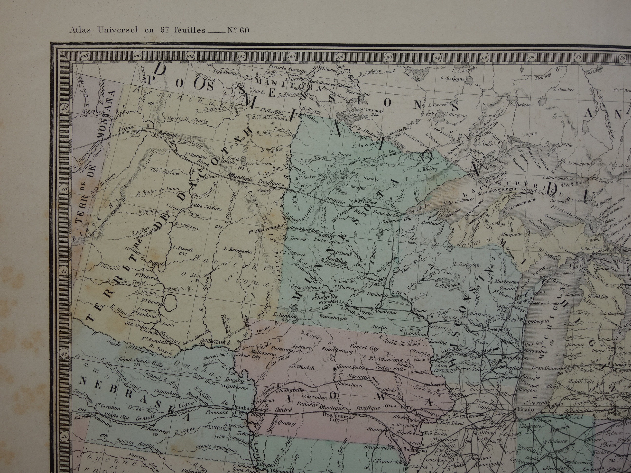 Map of United States LARGE 1876 Antique Print East Coast US Big Old ...
