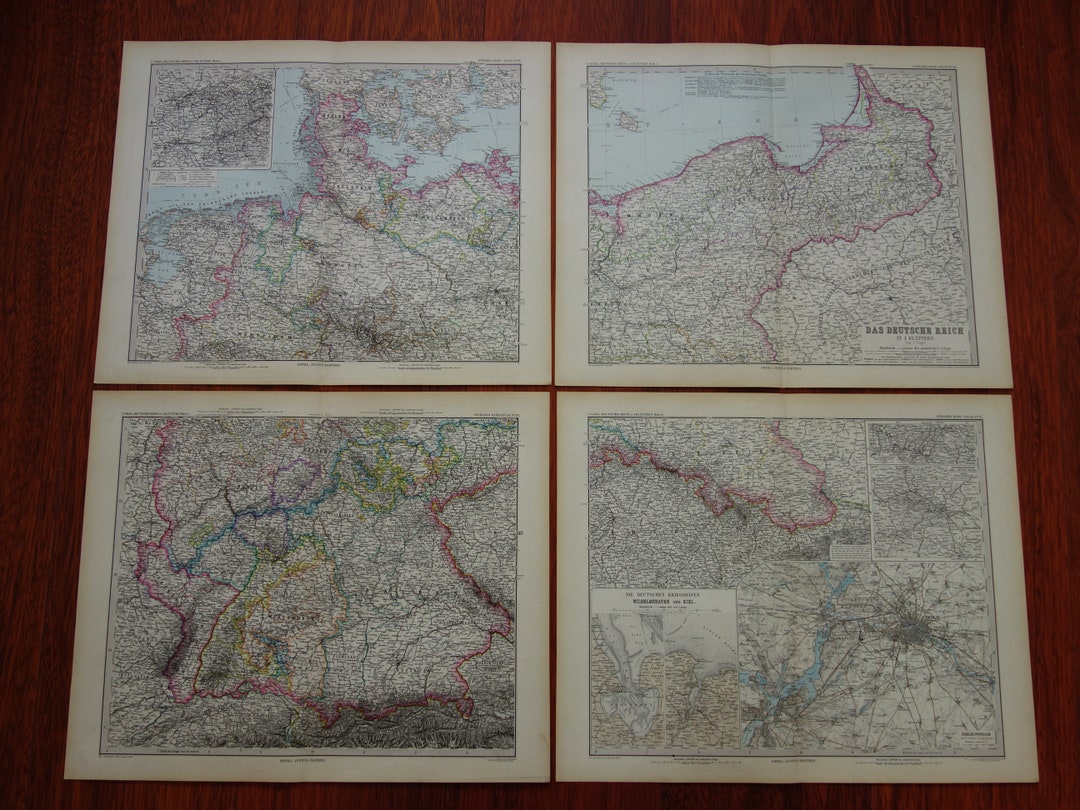 GERMANY Large Old Map Set of Four Maps 1886 Original Antique - Etsy