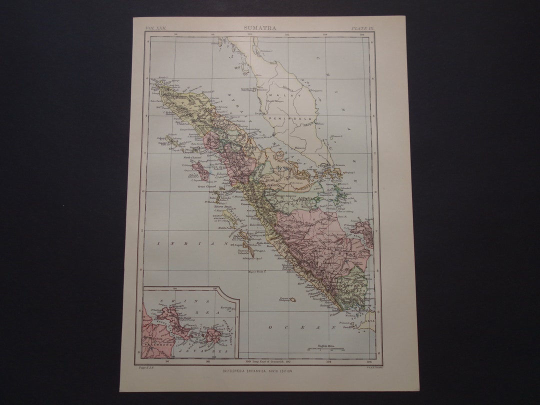 INDONESIA Old Map of Sumatra 1877 Original Antique Print About Sumatera ...