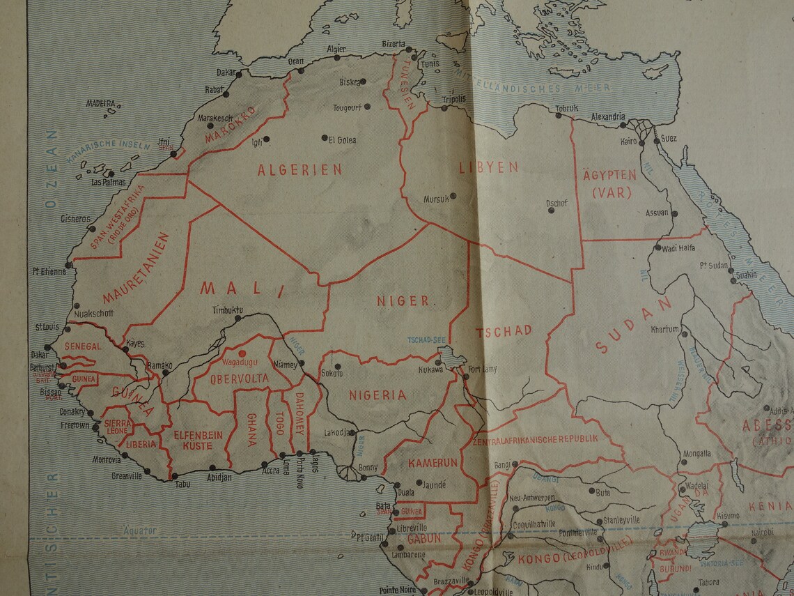 1965 AFRICA Old Map of Africa LARGE Map Poster About African Continent ...
