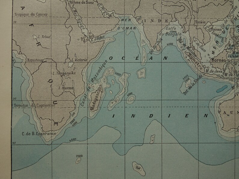 Antique Worldmap of Oceans Original 1902 Old Ocean World Map - Etsy