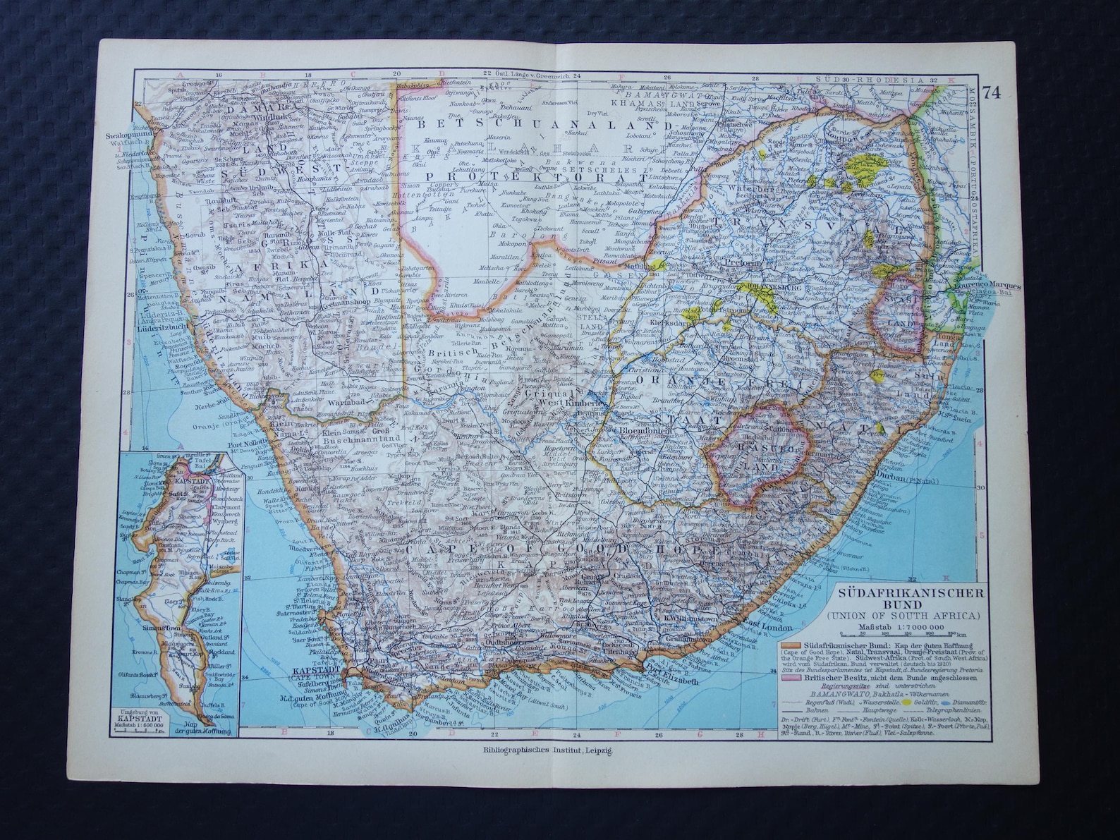 Old Map of South Africa 1928 Original Vintage Print About Namibia ...
