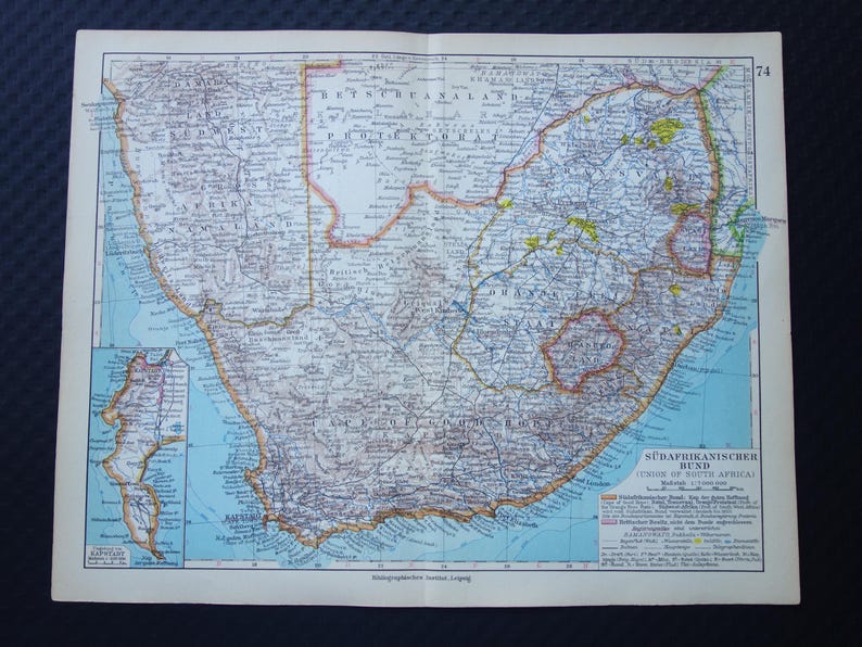 Old Map of South Africa 1928 Original Vintage Print About Namibia ...