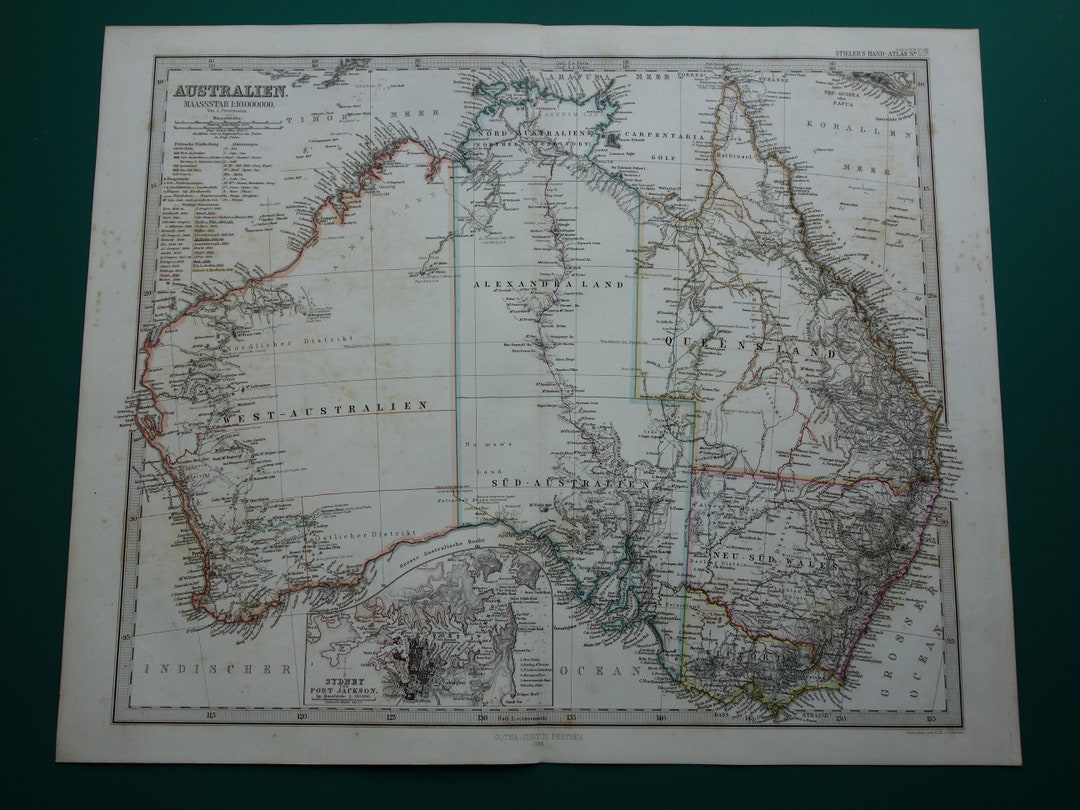 Australia Antique Map of Australia Large Original 1866 Hand-colored Old ...