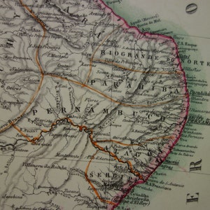 Large Vintage Map of BRAZIL Original 1874 Antique Poster of Central ...
