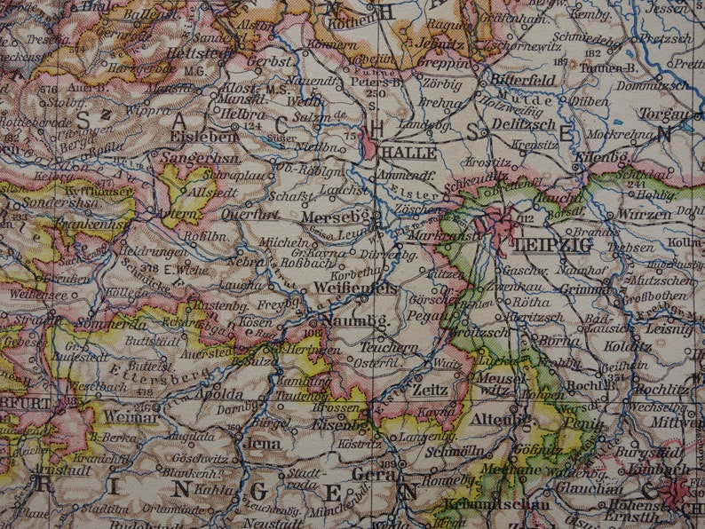 GERMANY Old Map of Saxony 1928 Detailed Antique Vintage Print About ...
