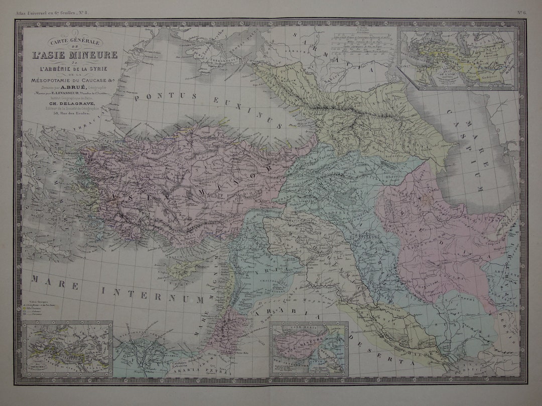 Large Antique Map of Ancient Asia Minor Beautiful Original 1876 Print ...