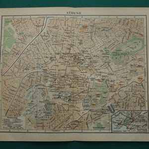 ATHENS Old Map of Athens 1936 Vintage Dutch Print Detailed Maps Greece ...
