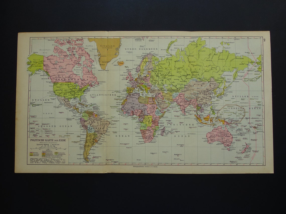 Old World Map 1928 Original Vintage Print of Worldmap - Etsy