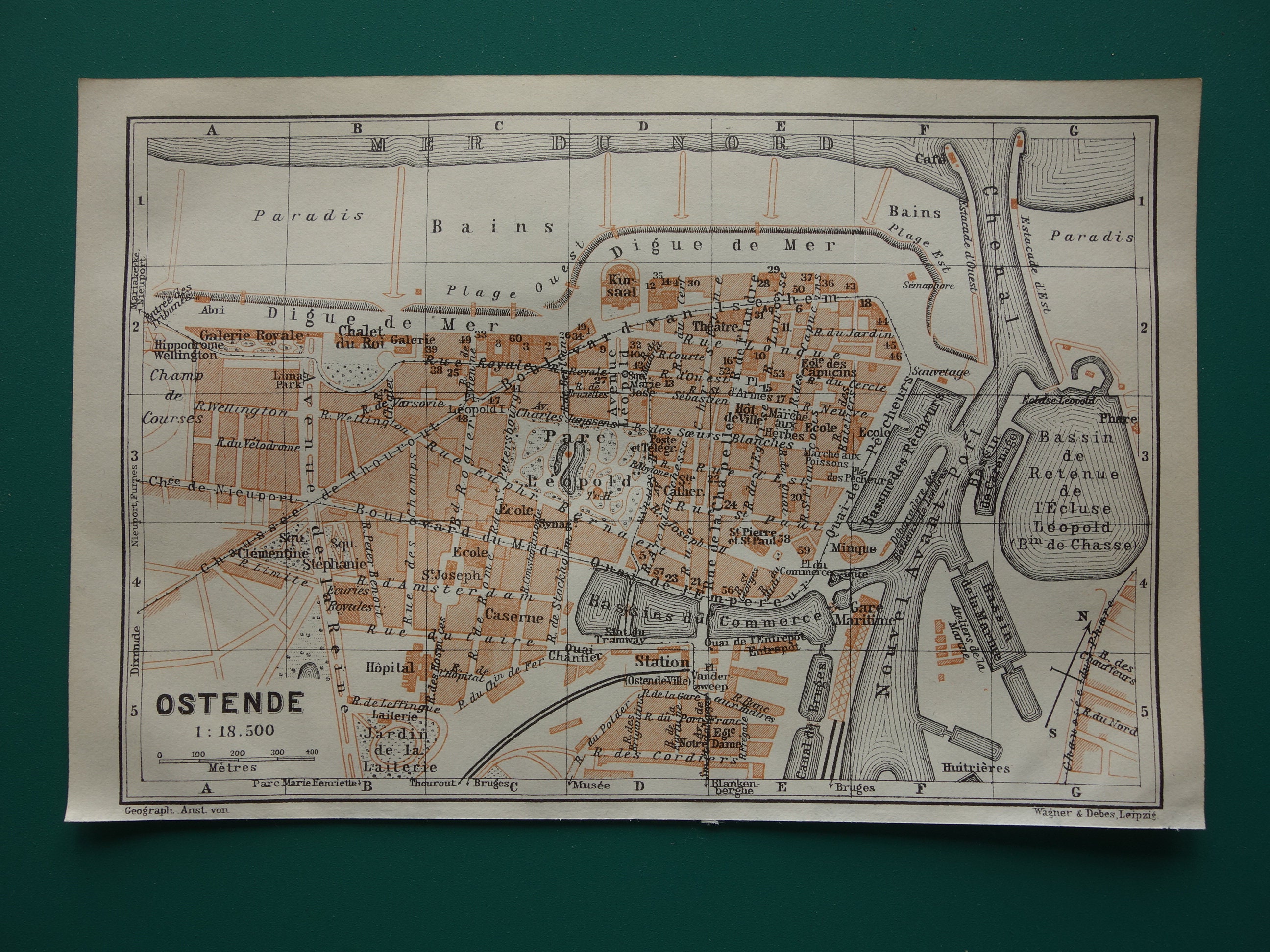 OSTEND Old Map of Ostend Belgium 1914 Original Antique City - Etsy