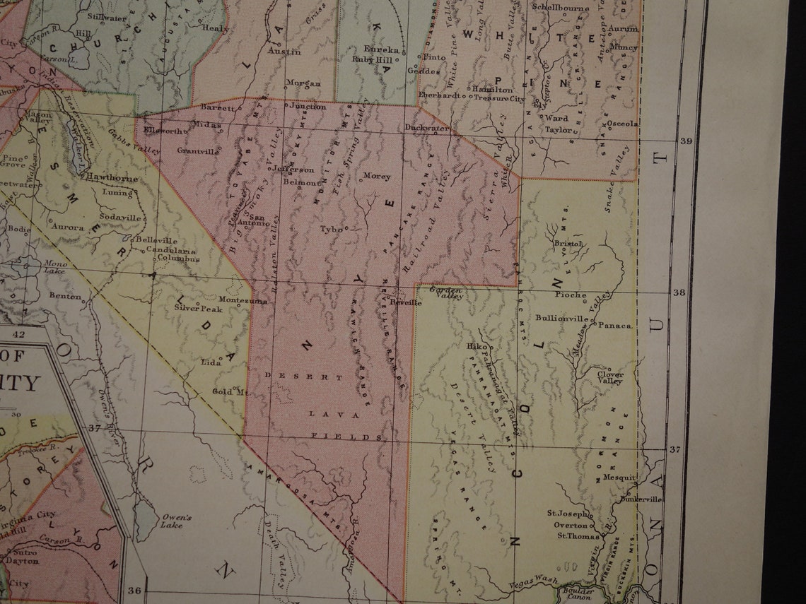 NEVADA old map of Nevada 1884 original antique print/poster | Etsy