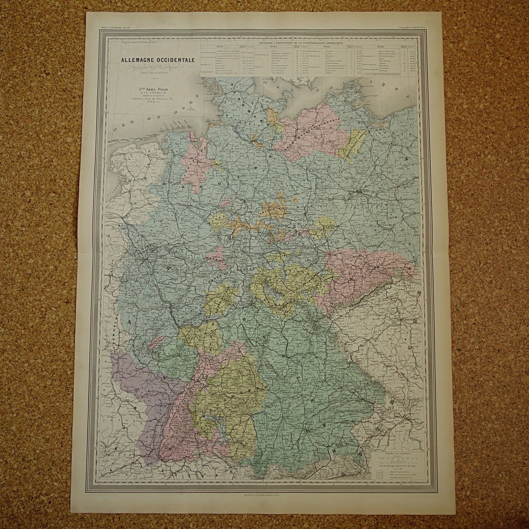 GERMANY Old Map LARGE 1880 Beautiful Original Antique Poster of Germany ...