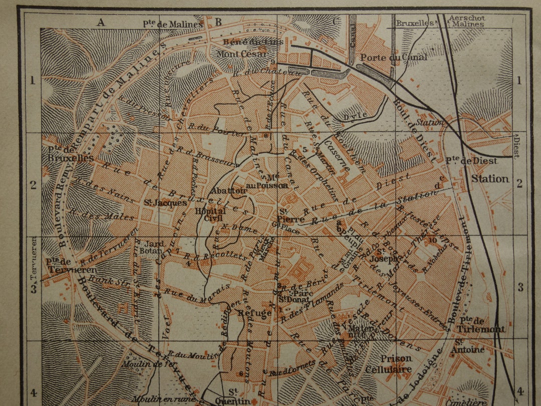 LEUVEN Old Map of Leuven 1904 Small Antique City Plan Louvain Löwen ...