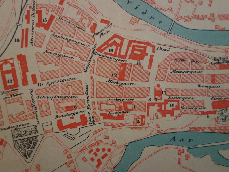 BERN Old Map of Bern Switzerland Original 1896 Antique French | Etsy