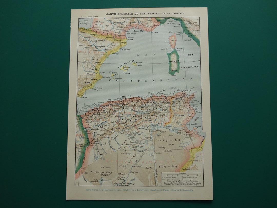 French Vintage Map of Algeria Original Old Print About Algiers Sahara ...