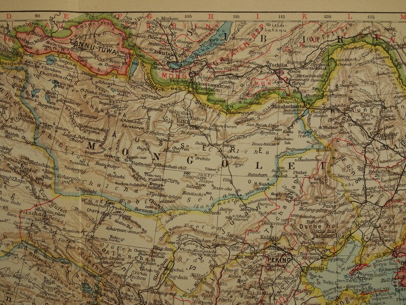 CHINA Antique Map of Chinese Empire Large Old German Print With Inset ...