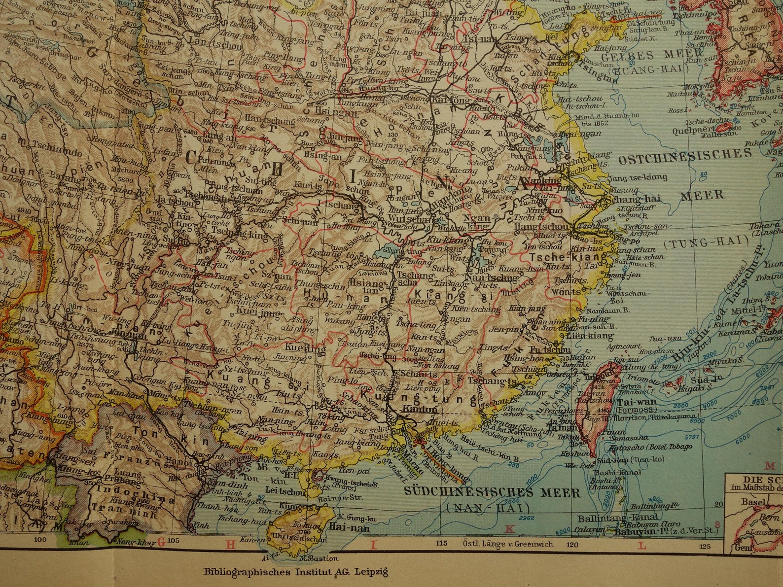 CHINA Antique Map of Chinese Empire Large Old German Print With Inset ...