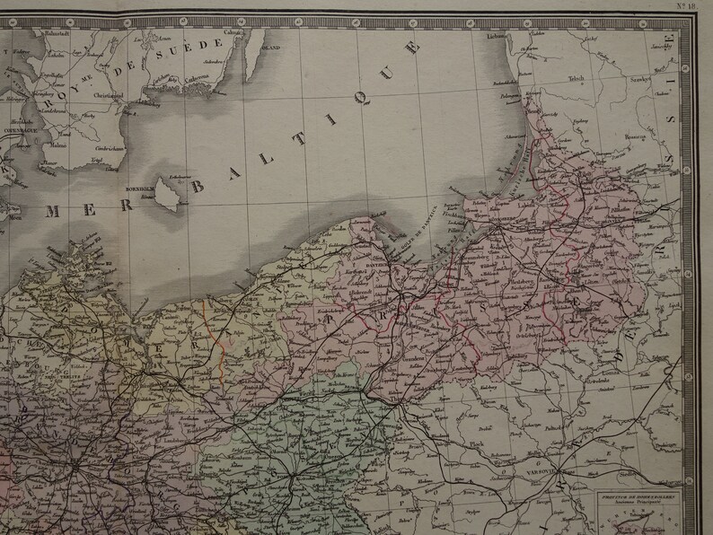 GERMANY Old Map of Prussia 1875 Original Antique Hand-colored Poster ...