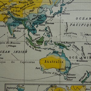 Old Weather Map 1902 Original Antique French Worldmap About Rain ...