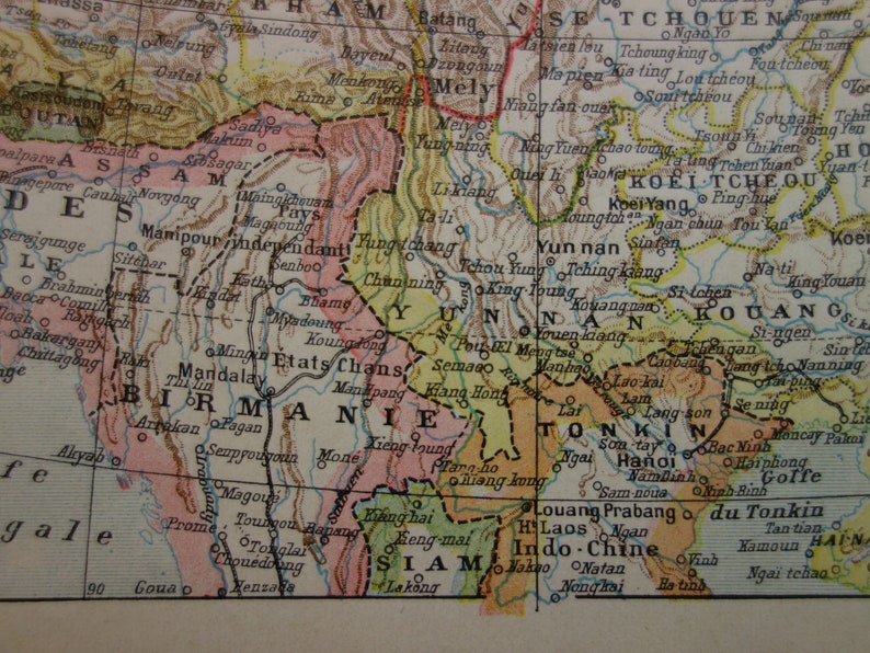 CHINA Old Map of China Original 1902 Antique French Print | Etsy