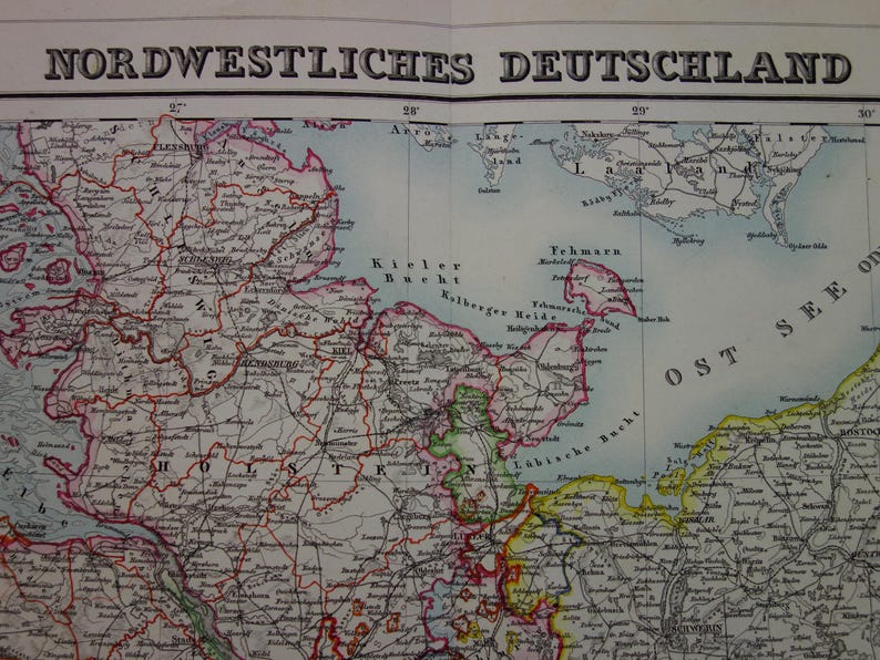 Large Old Map of Northern Germany Original 1874 Antique Print Berlin ...