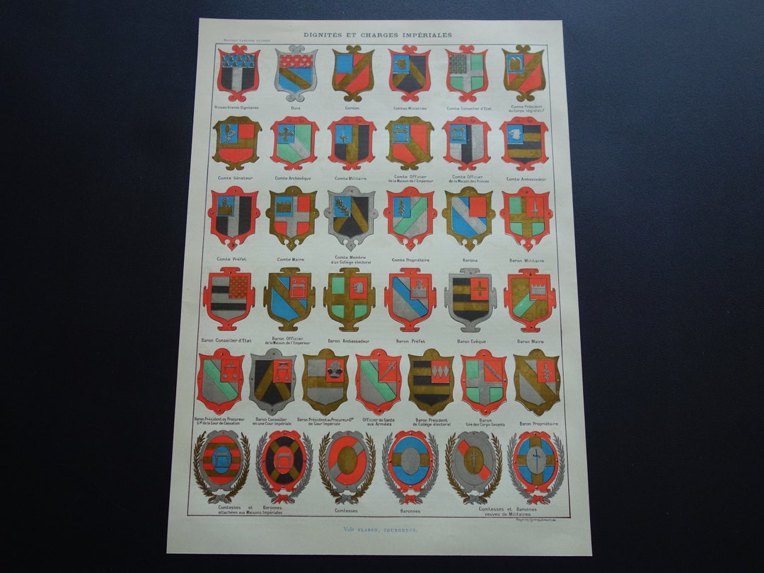 Vintage Heraldry Print About Coat of Arms 1902 Original Antique Old ...
