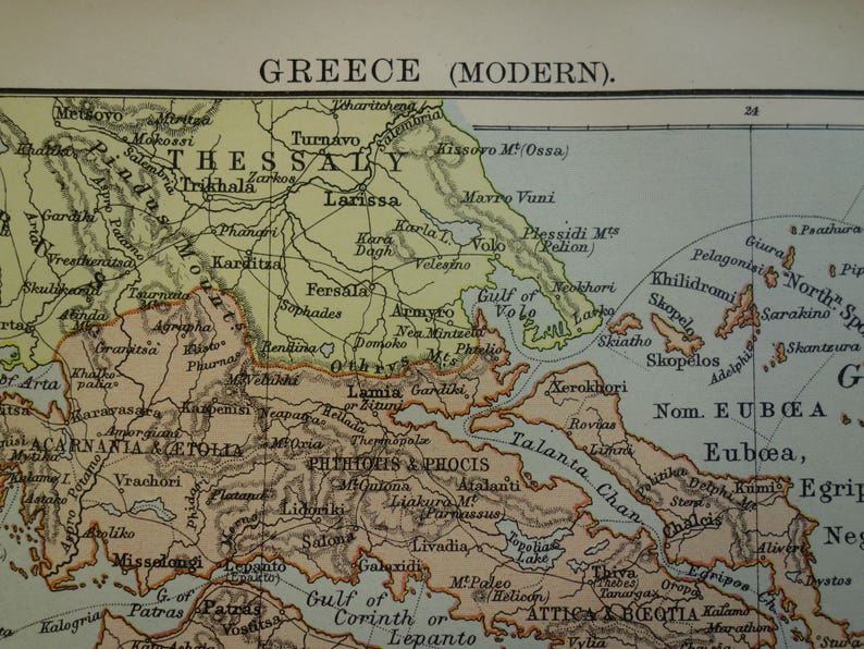 140 years old map of Greece original antique English print | Etsy