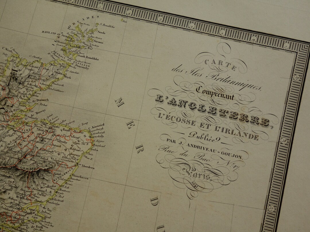 GREAT BRITAIN Large Vintage Map 1841 Original Antique Hand-colored ...