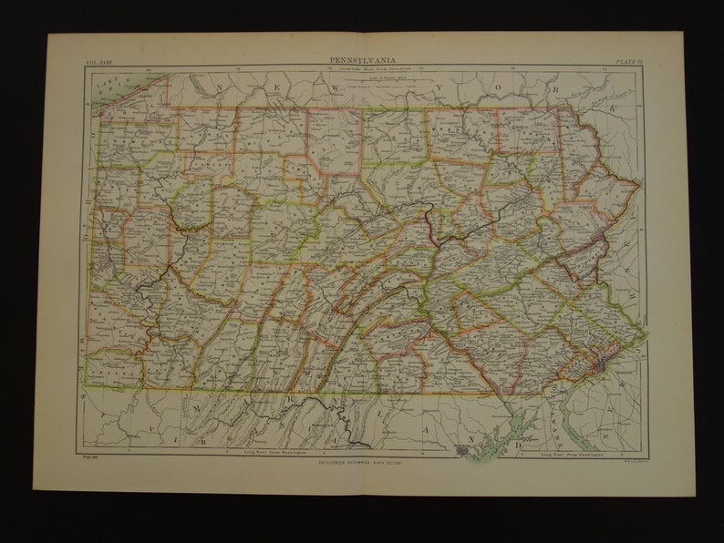 PENNSYLVANIA Old Map of Pennsylvania Original 1883 Antique - Etsy