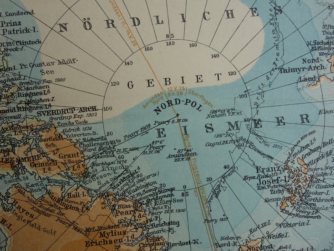 ARCTIC Old Map of Arctic Region 1928 Detailed Antique Print - Etsy