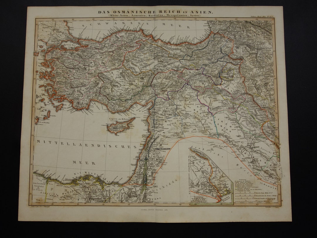 Large 1859 Map of Turkey Original Antique Poster/print About Ottoman ...