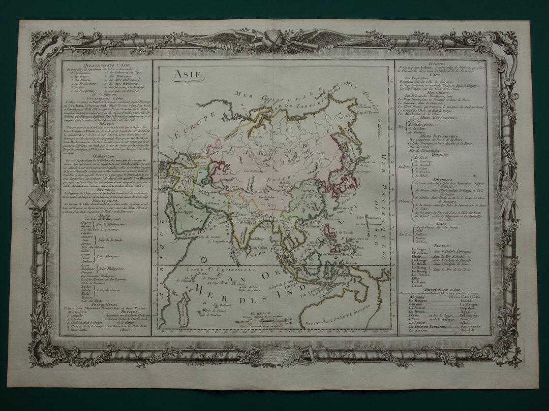 260+ Years Old Map of Asia 1761 Large Original Antique Print Asian ...