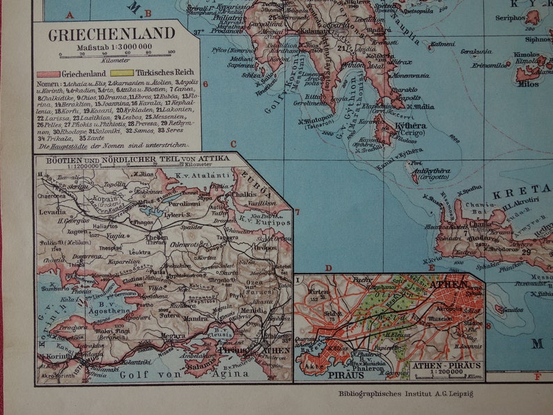GREECE Old Map of Greece 1931 Detailed Original Antique Print About ...