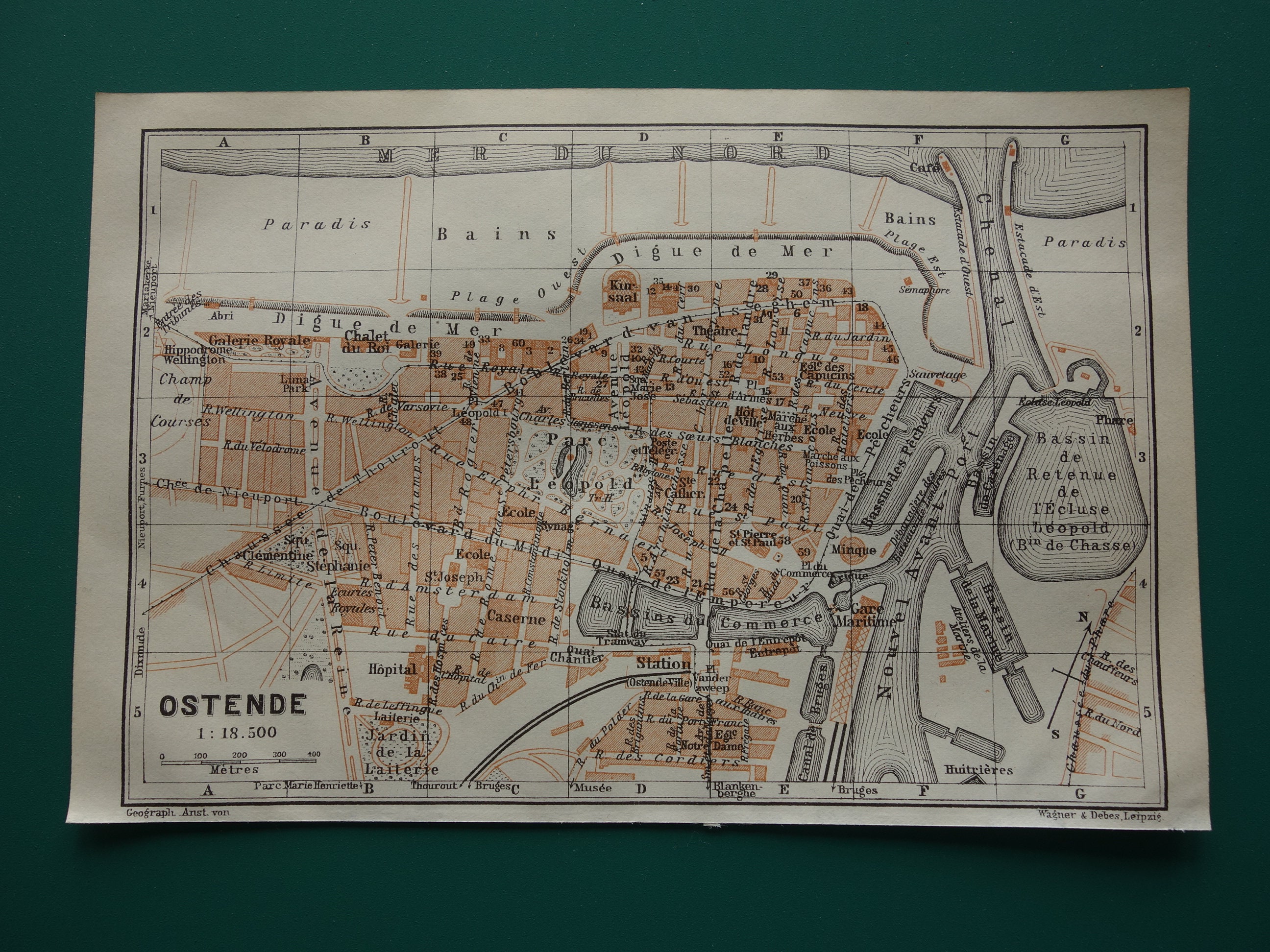 OSTEND Old Map of Ostend Belgium 1914 Original Antique City - Etsy
